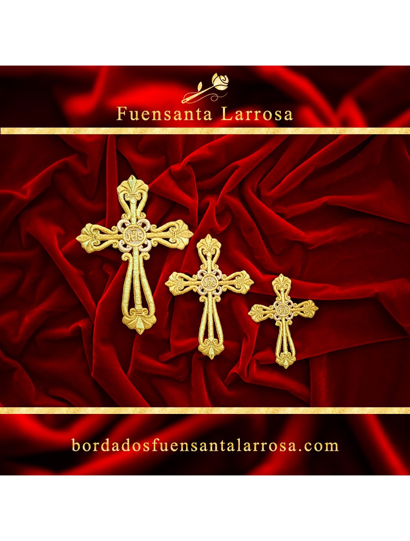 APLICACIÓN BORDADA CRUZ BARROCA PEQUEÑA ORO. RELIGIOSO. LITÚRGICO.